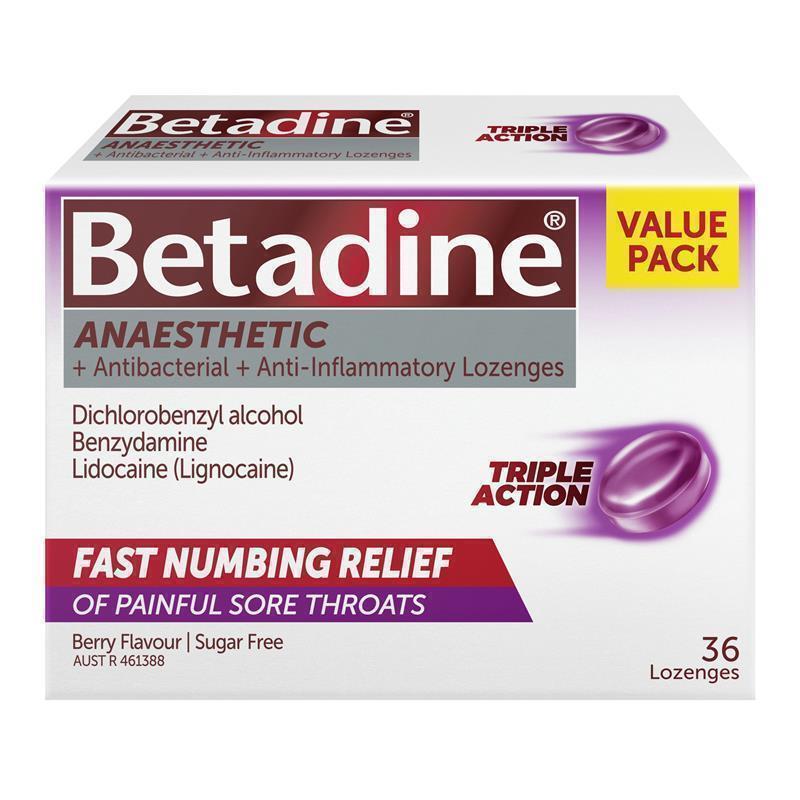 Betadine Sore Throat Anaesthetic Berry 36 Lozenges